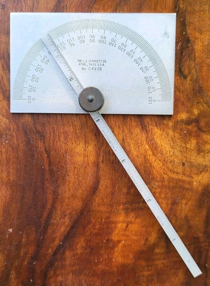 L. S. Starrett No. C493B Protractor/No. 610N 6" Rule/Depth Gage ...
