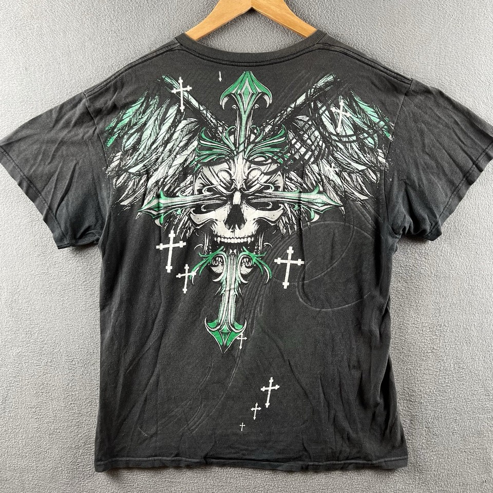 Vintage MMA Elite Shirt Mens Large Skull Cross Affliction Gothic AOP ...