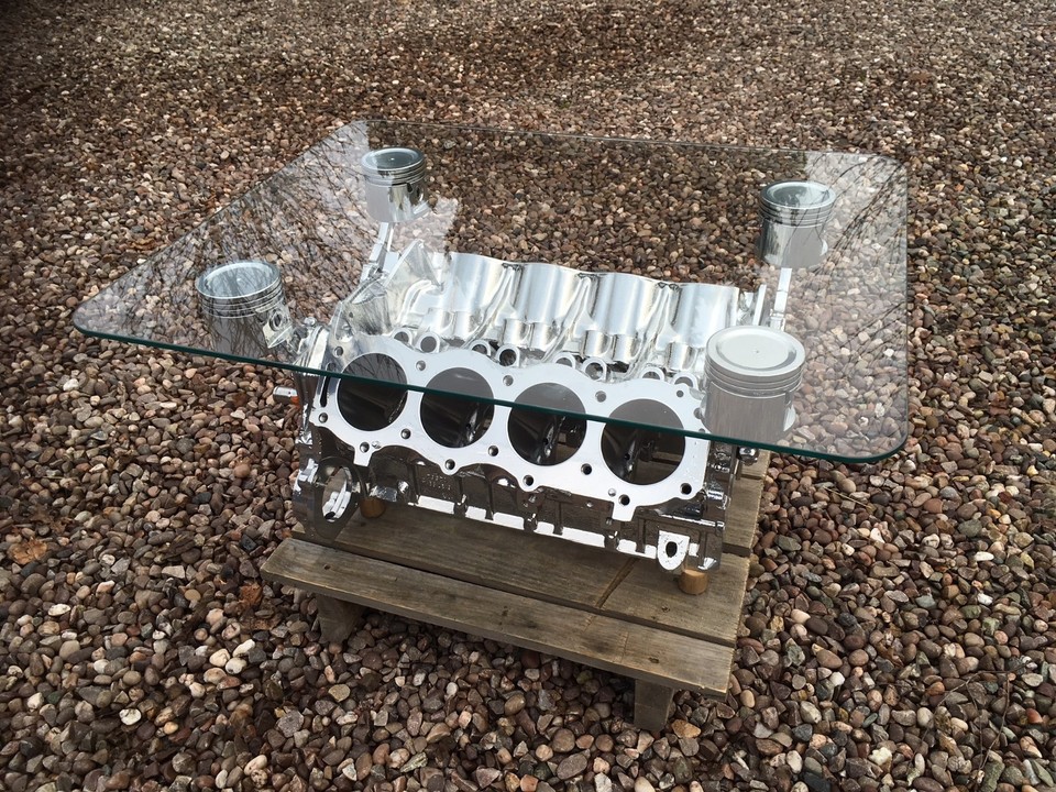 V8 Engine Block Coffee Table- Chrome Silver- Mancave Essential | eBay UK