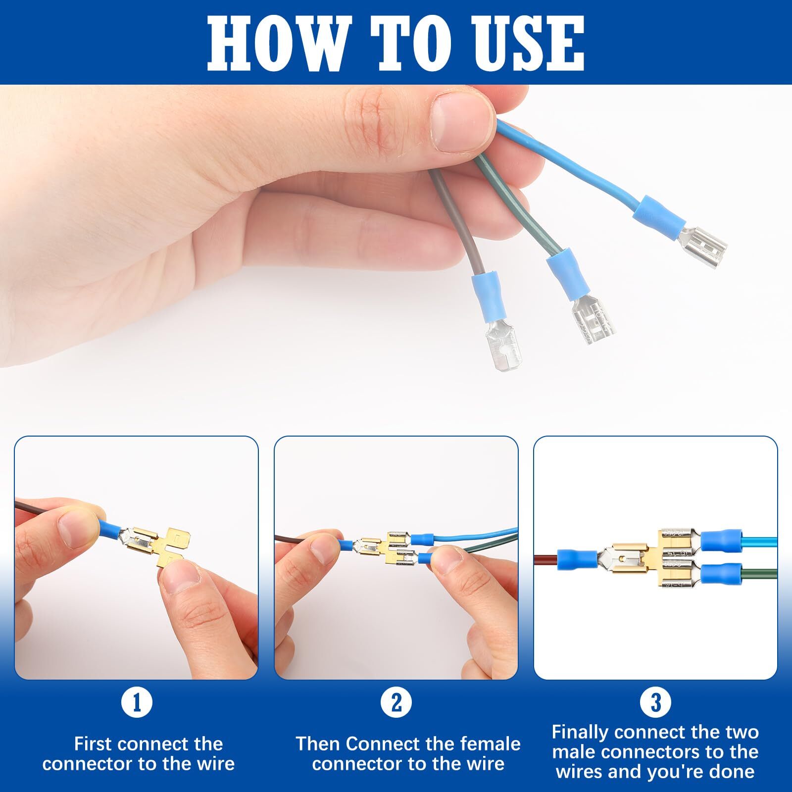 25 Pcs Double Piggyback Spade Connector Quick Disconnect Electrical 2 ...