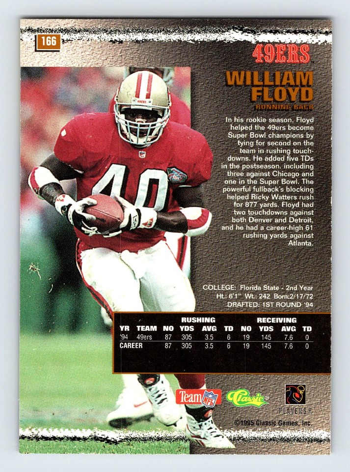 1995 Pro Line William Floyd #166 Football San Francisco 49ers | eBay