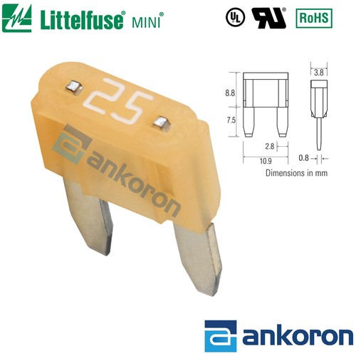 10Pcs / Genuine Littelfuse ® MINI ® 25A Blade Fuse Rated 32V Fuses Dual ...