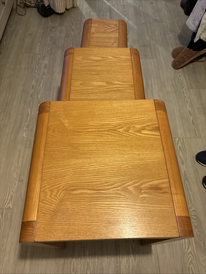 OAK Nest of Tables Nesting 3 Tables Coffee Table Solid Wood Side ...