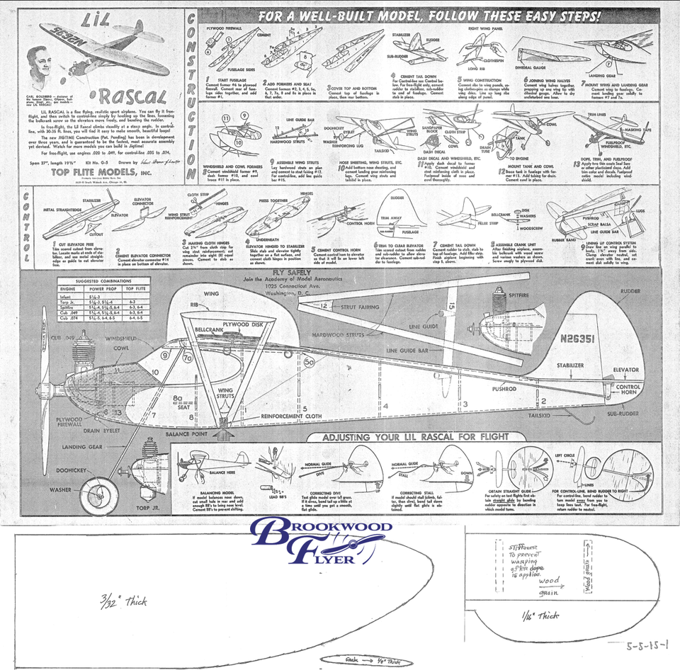 LIL RASCAL PLANS to Build Both a 27" & a 36" UC / FF / RC 1/2A Model ...