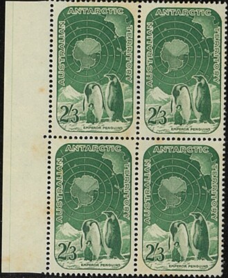 1959 Australia MNH Green Line Side Tab Block of 4x2'3 AAT Emperor ...