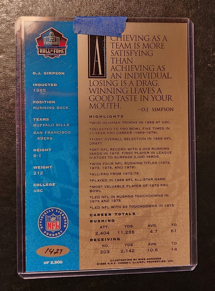 Oj Simpson Auto Hall of Fame Signature series 1427/2500 Bills | eBay