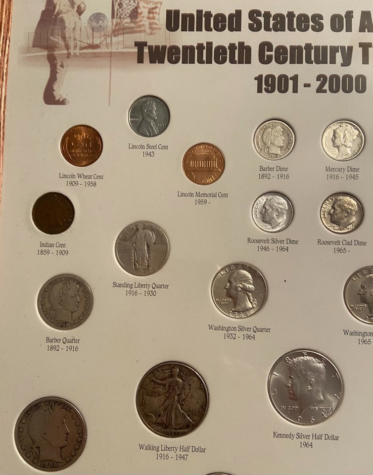 20TH CENTURY TYPE SET IN OAK FRAME ** NICE COINS ** L@@K AT PICTURES ...