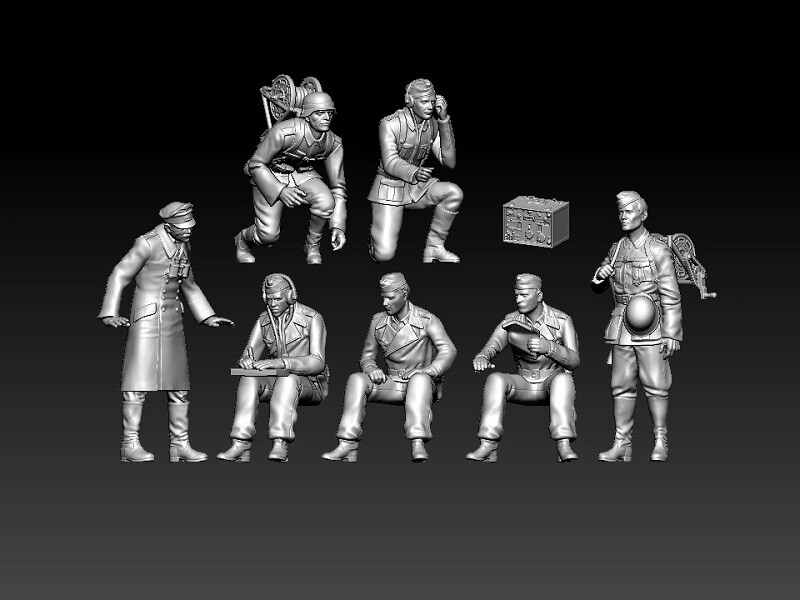 3D printed 1/87 WW II Germany "Army Communication Force" 7 man group ...