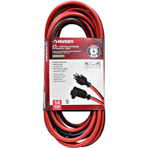 Husky Kink Free Extension Cord Cable Electric Heavy Duty 25 ft 14/3 15A ...