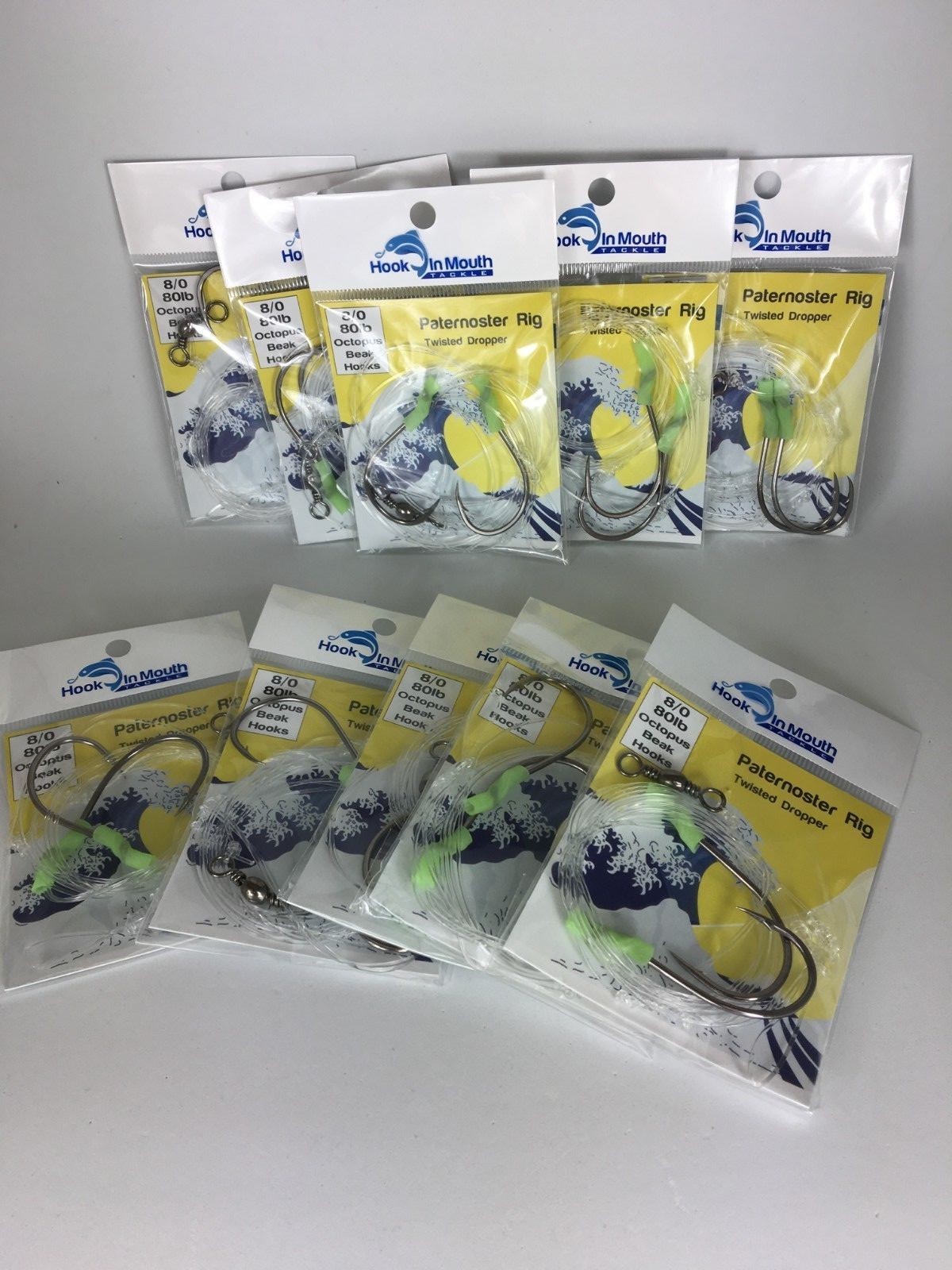 5 Twisted Paternoster Fishing Rigs 80lb 8/0 Octopus Hooks Snapper Gummy ...