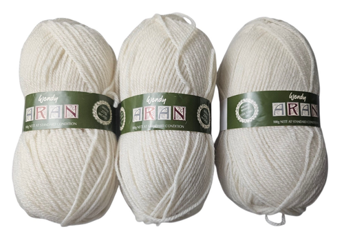 Lot of 3 Wendy Aran Wool Blend Yarn Skeins Cream Ivory #0467 ~ 3.5 oz # ...