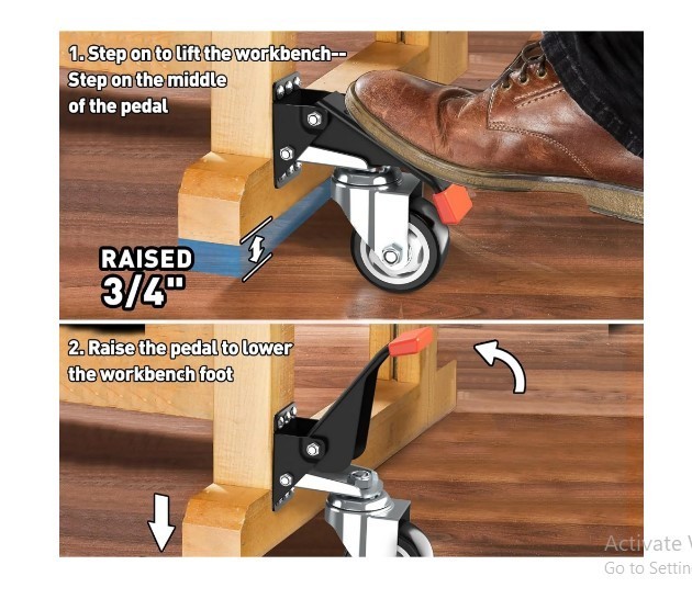 4 PCS Heavy Duty Casters with Brake, with Lifting and Lowering Function ...