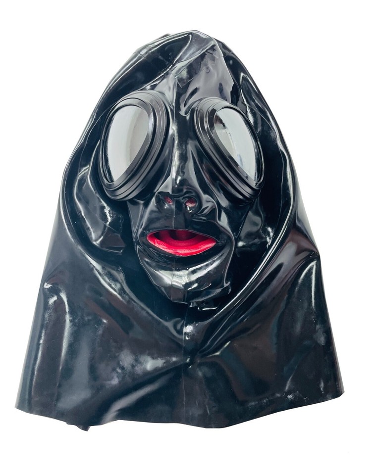 Black Latex Gummi Mask With Eye Glass 15cm Long Nose Tube Red Teeth ...