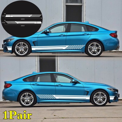 Universal 2Pcs White Graphics Decals Car Racing Side Striped Vinyl ...