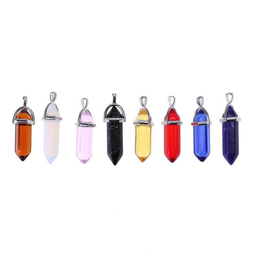 24pcs Natural Stone Crystal Pillar Charms Pendants Necklaces for Making ...