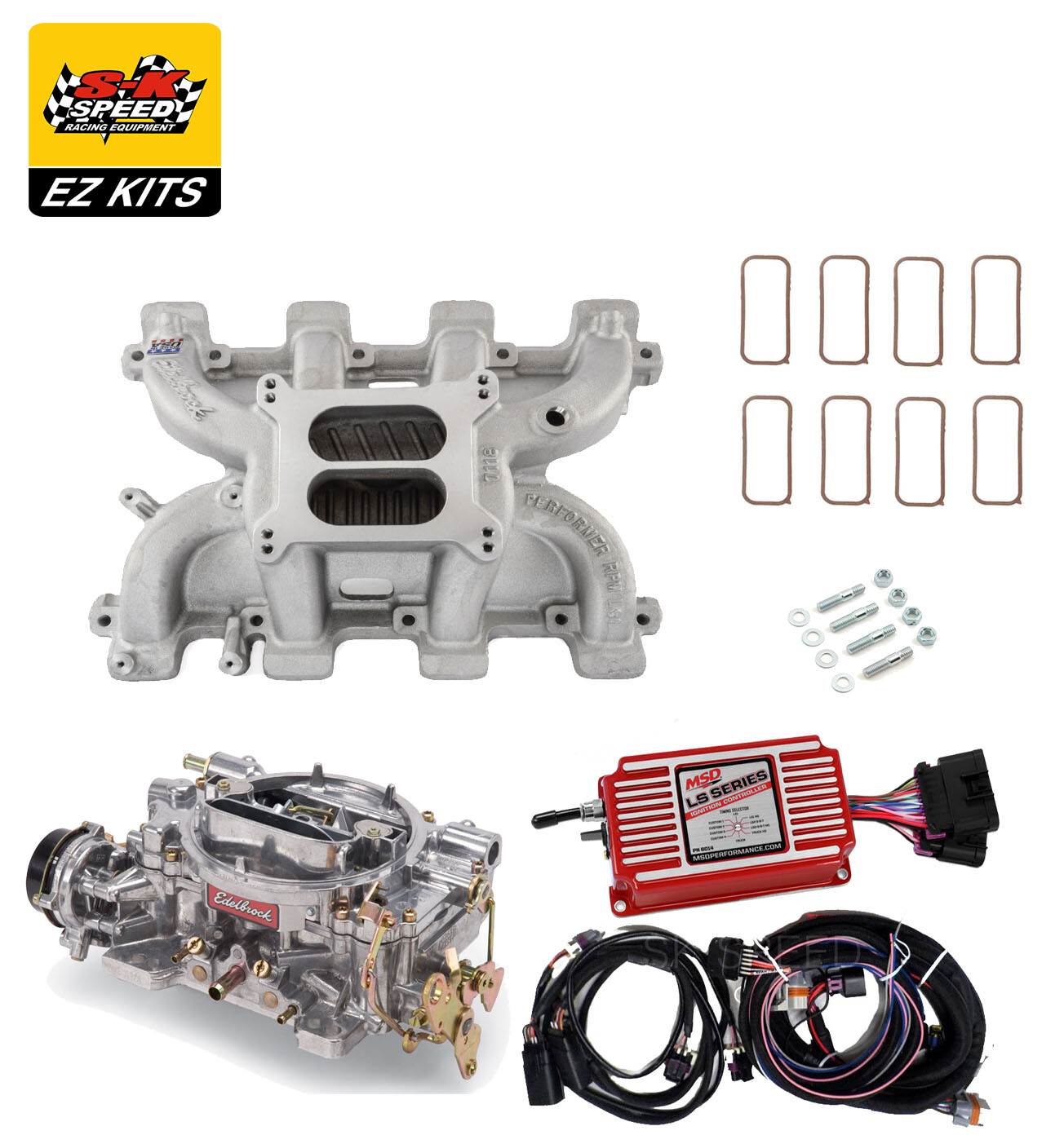 skspeed LS1 Carb Intake Kit-Edelbrock RPM Intake/MSD 6014/Edelbrock 750 ...