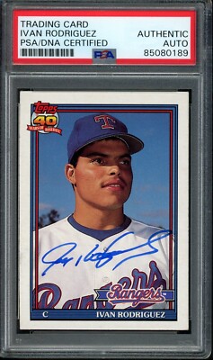Ivan Rodriguez HOF Signed 1991 Topps Traded Rookie Card #101T Rangers ...