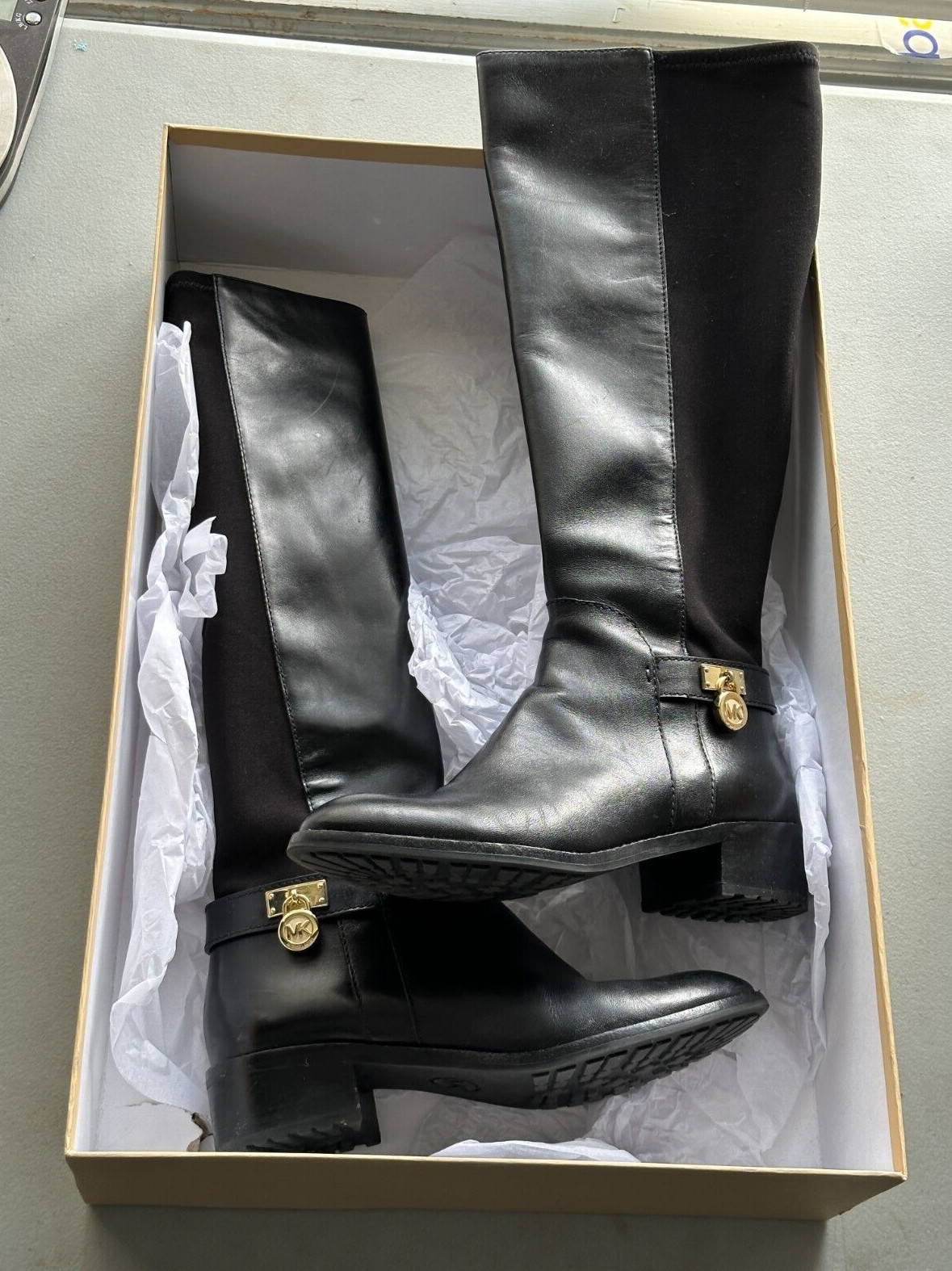 Michael Kors MK Logo Hamilton Stretch Boot Black Leat… - Gem