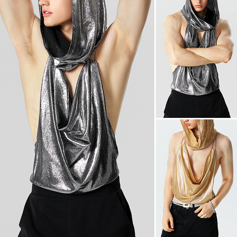 INCERUN Mens Sexy Hoody Sleeveless Backless Tops Vest Party Club Tee ...