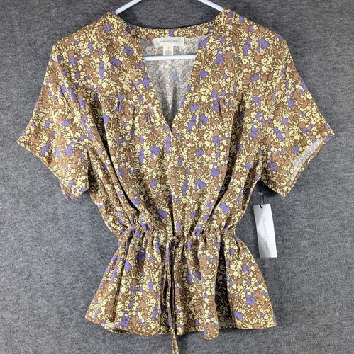 Treasure & Bond Floral Drawstring Waist Top Brown Multi Claire Floral ...