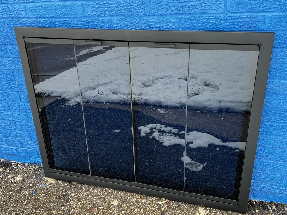 Stoll Glass Fireplace Door Matte Black Bi-Fold Hard Mesh Screen 45.75 ...