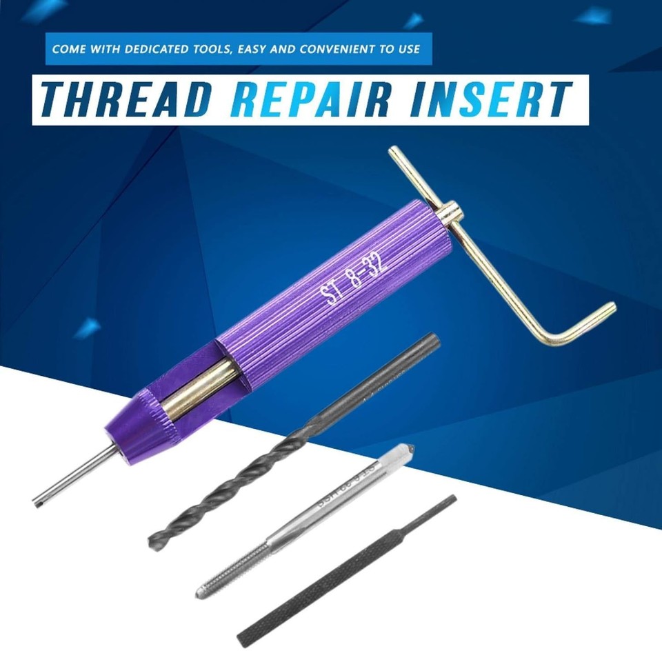 50 Pcs 8-32UNC x 1.5D Thread Inserts Kit with Tap Tool Drill Bit Steel ...