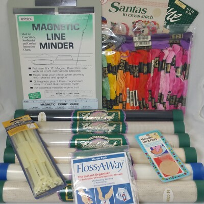 Cross Stitch Lot 14 Count Aida DMC Floss Patterns Magnetic Line Minder ...