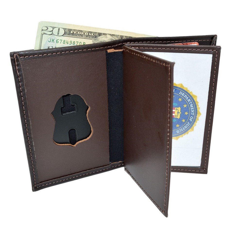 FBI Agent Badge Wallet Brown Leather Double ID Federal Style Mens ...