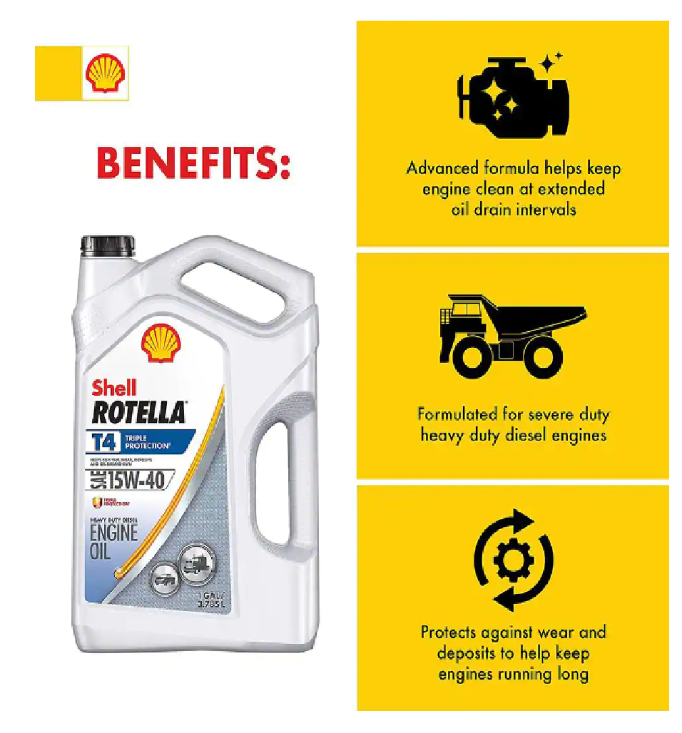 Shell Rotella T4 Triple Protection SAE 15W-40 Diesel Motor Oil 1 Gal ...