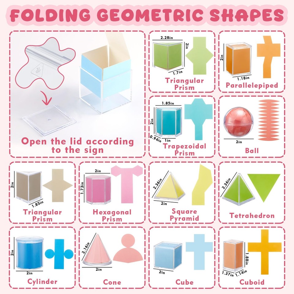 12 Pcs Geometric Solids 3D Shapes & 2D Folding Nets Folding Geometric ...