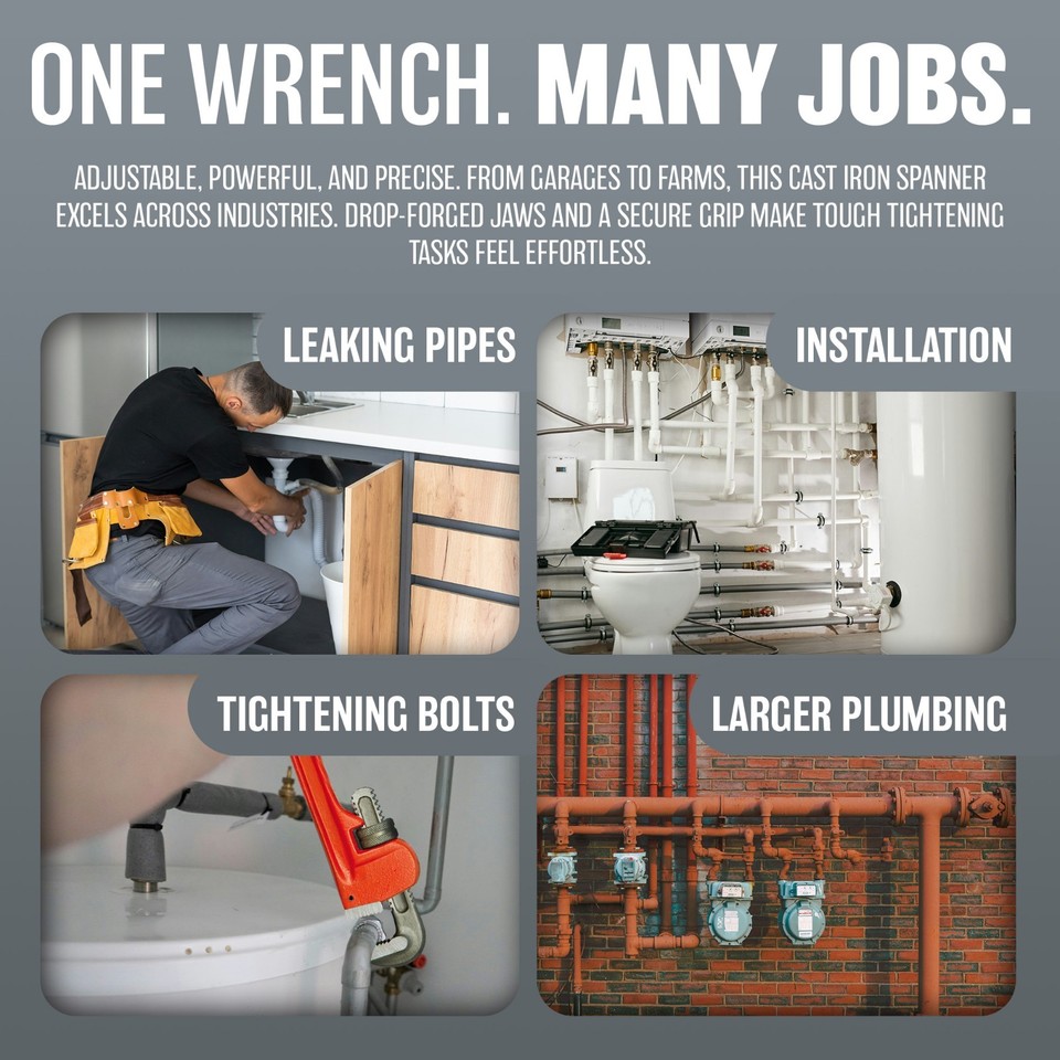 NEW 10" ADJUSTABLE WRENCH SPANNER HEAVY DUTY STILSON WORK GARAGE HAND ...