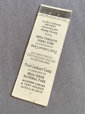 Vintage Colorado Matchbook: “Point Lookout Camp - MESA VERDE NATIONAL ...