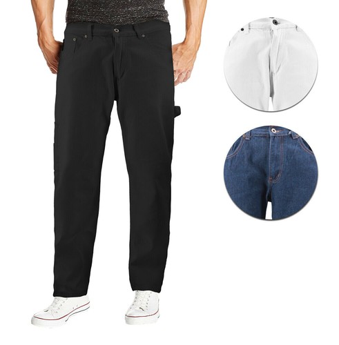 Men's Carpenter Work Jeans Hammer Loop Relaxed Fit Casual Cotton Denim ...