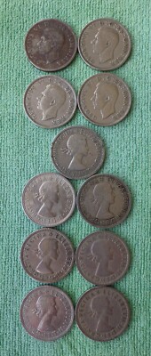 RARE 4 x KING GEORGE VI + 7 x QUEEN ELIZABETH II TWO SHILLING COINS ...