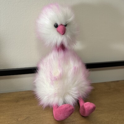 Jellycat Raspberry Ripple Pom Pom Plush Pink White 14" Soft Fluffy Emu ...