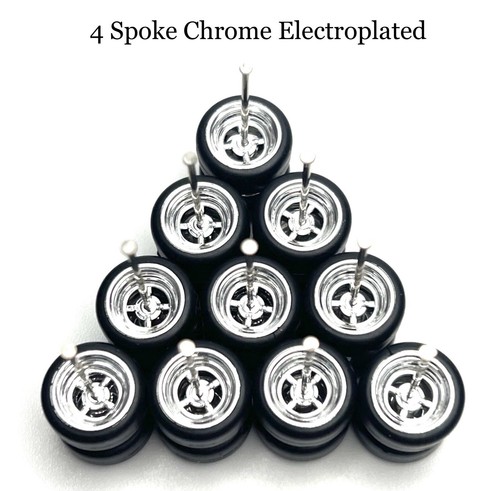 5x CHROME 4 Spoke Real Rider Replacement Wheels w/ Rubber Tires Sets ...