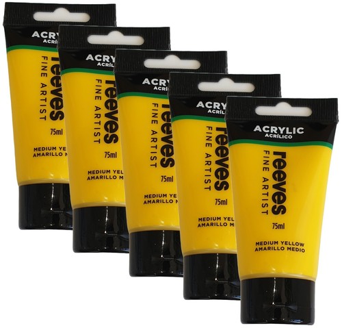Reeves Acrylic Paint Set Yellow | 5 Tubes of 75ml | Bulk Buy 375ml ...