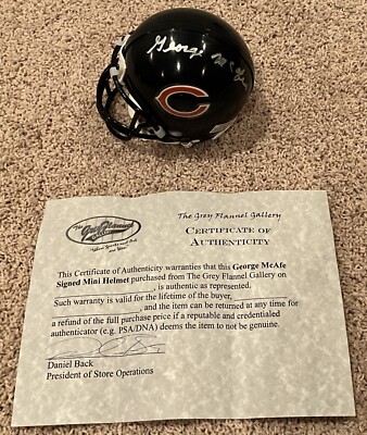 George McAfee Vintage Signed Mini Helmet NFL Chicago Bears - CoA Grey ...