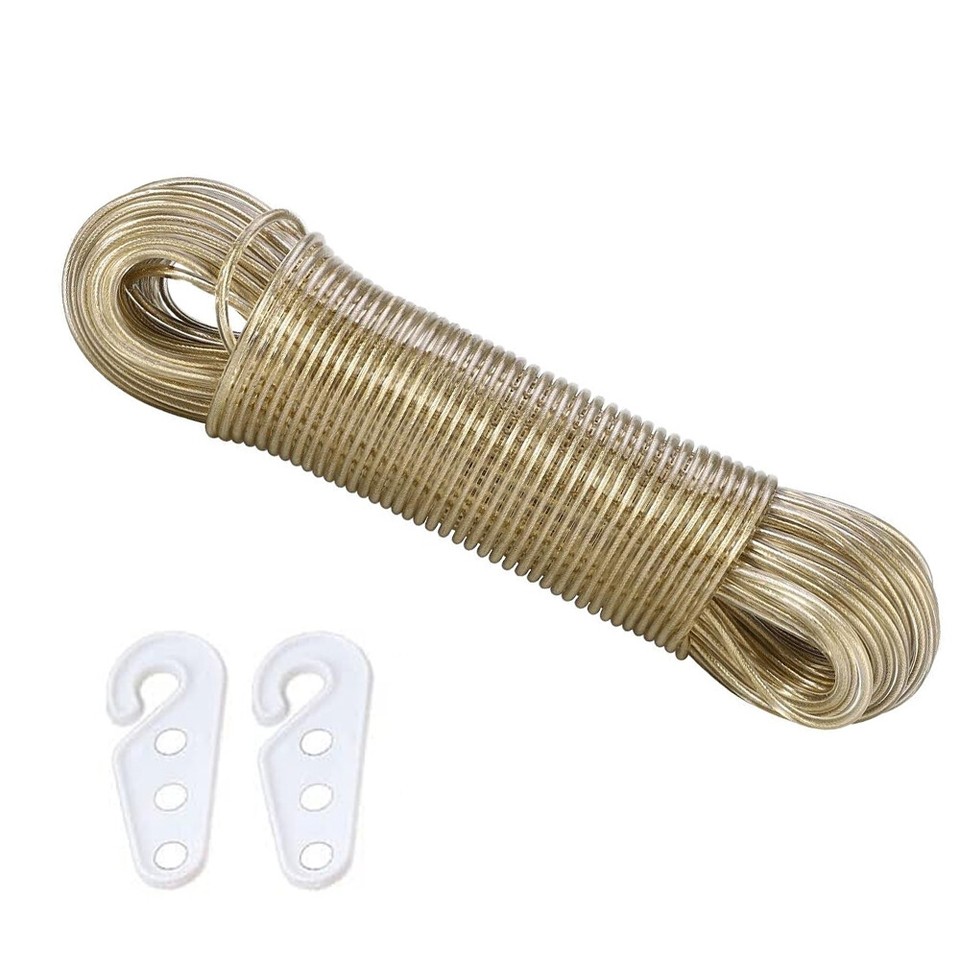 50M Heavy Duty Clothes Washing Line Steel Core Strong Wire Rope Laundry ...