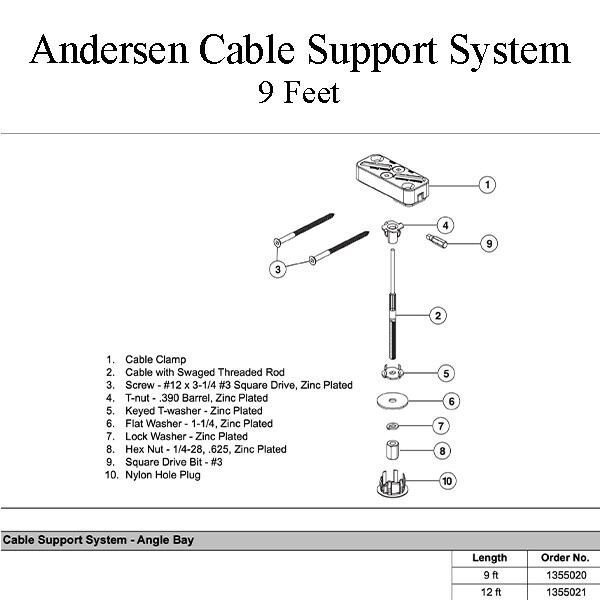 Andersen Cable Support System For Bay or Bow Window 9 Foot Cable For ...
