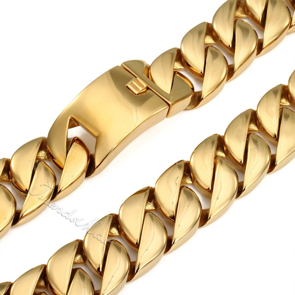 31mm Gold Chain Necklace for Men's 316L Stainless Steel Curb Cuban Link ...