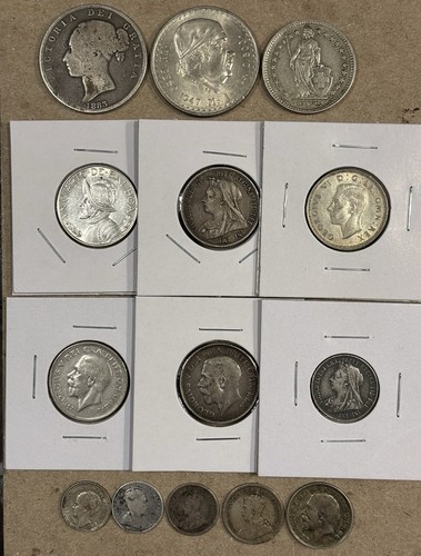 World Silver Coin Lot, Better Coins, British Shilling, Half Crown ...