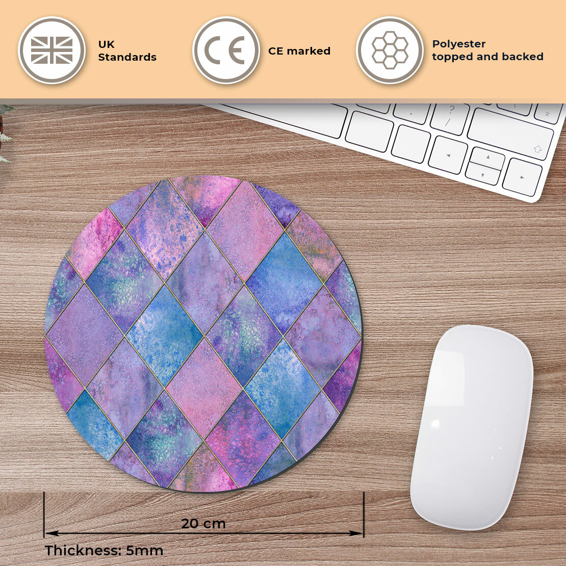 Round Mouse Mat - Pretty Purple Diamond Tiles Office Gift #2545 | eBay
