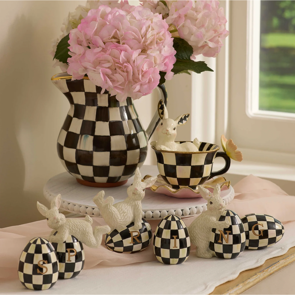 MACKENZIE CHILDS Courtly Check Spring Fling Bunny Rabbit & Egg Letter ...