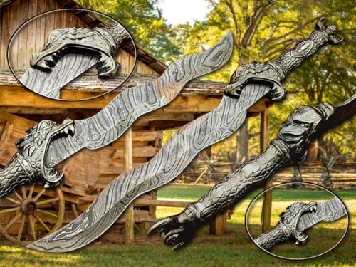 Handmade Damascus Steel Dragon Handle sword leather sheath groomsman | eBay