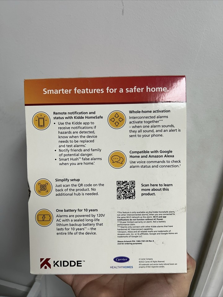 Kidde Smoke Alarm with Smart Features Model P4010ACS-WF Backup Battery ...