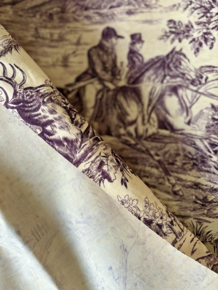 Superb Antique French Hunt Chase Equestrian Toile Cotton Fabric ...