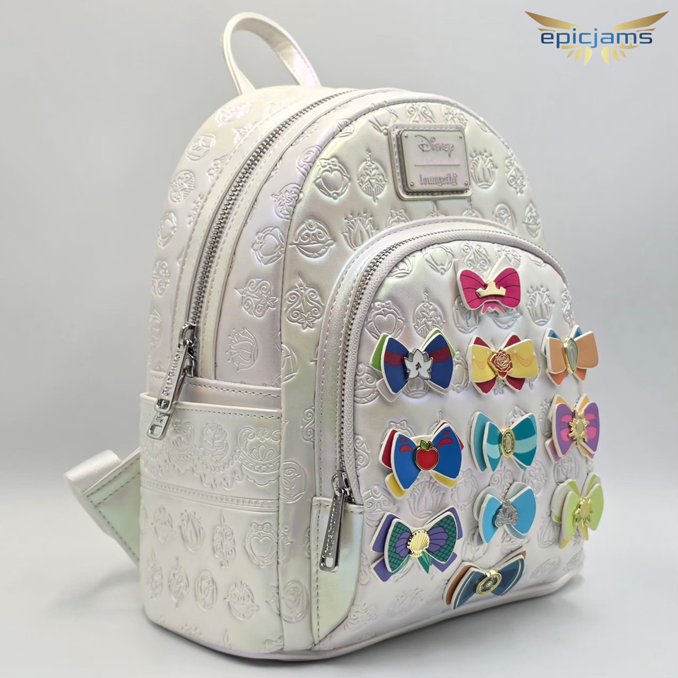 Loungefly Disney Princess Bows Iridescent White Embossed Mini Backpack ...