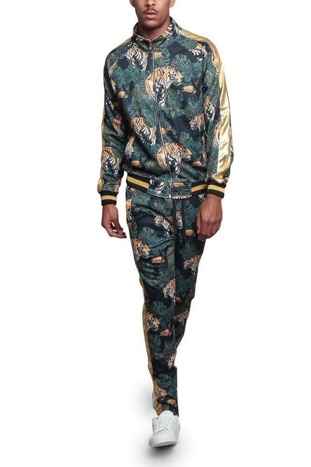 MEN'S Floral Tiger Track Pants & Jacket Jogging Track Suit Set S~5X ...