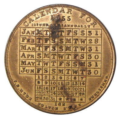 1855 CALENDAR MEDAL J.B. HYDE, 162 FULTON ST., NEW YORK | eBay